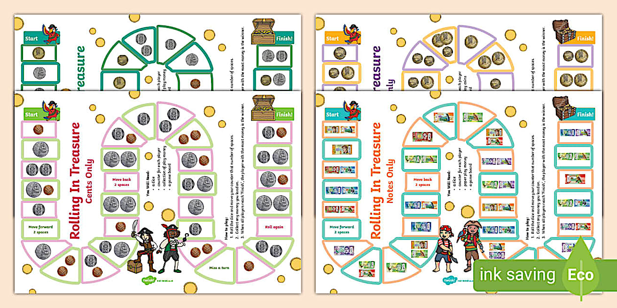 Rolling in Treasure Board Game Pack (NZ Currency) - Twinkl