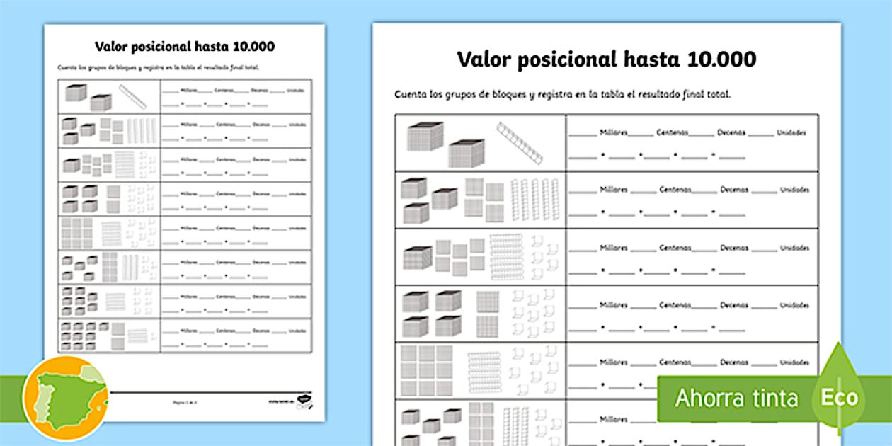 Ficha de actividad: Valor de posición hasta 10.000 - Twinkl