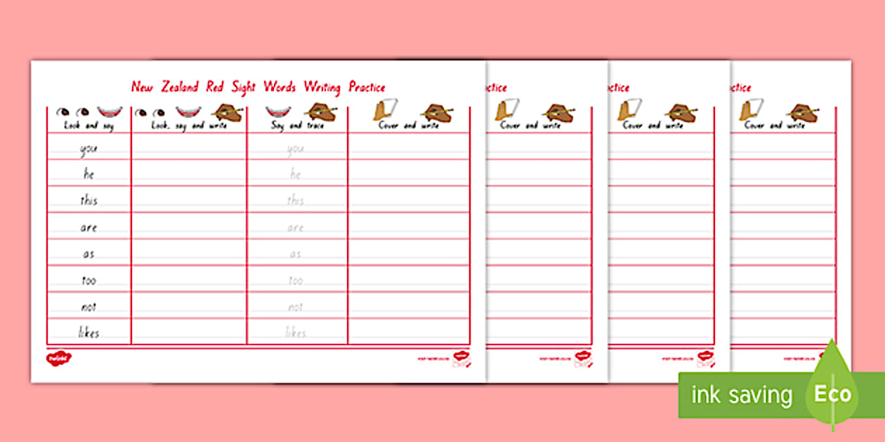 Editable New Zealand Red Sight Words Writing Practice