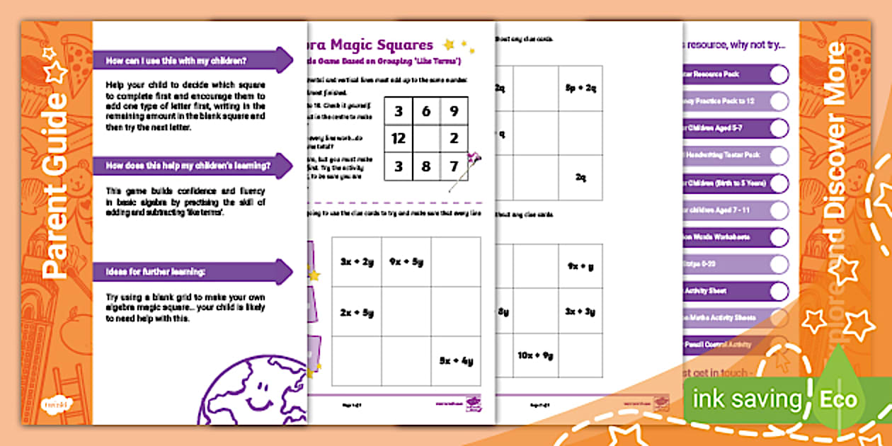 👉 Squares Algebra Activity (Ages 10 - 11) (teacher made)