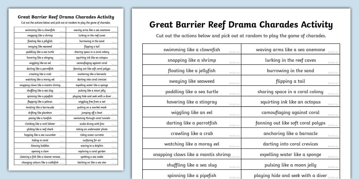 Great Barrier Reef Drama Charades Activity (professor feito)