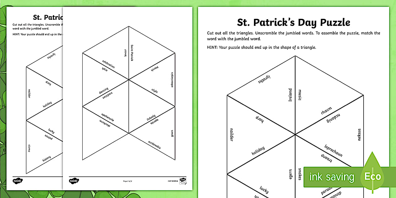 St. Patrick's Day Jumbled Words Triangular Dominoes