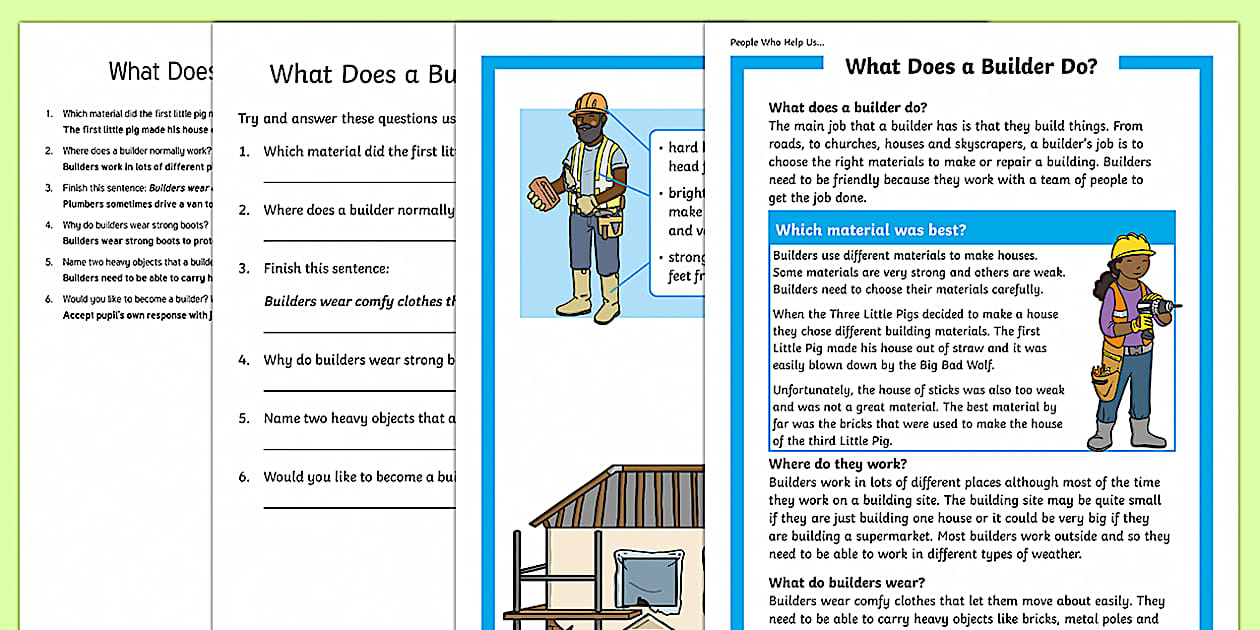 What Does A Builder Do? Reading Comprehension (teacher made)