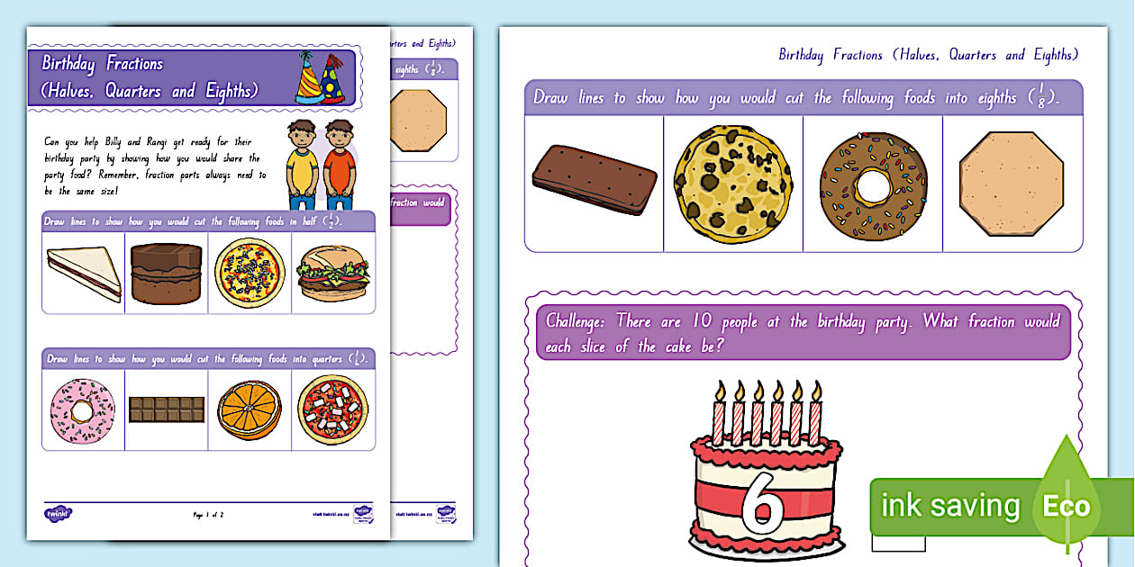 Creating Halves, Quarters and Eighths Worksheet (Stage 4)
