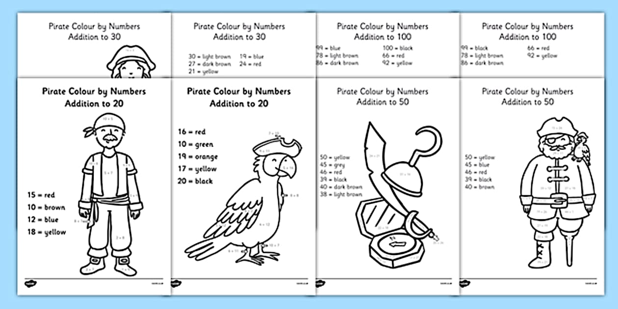 Pirate Themed Addition Colour by Numbers Pack (teacher made)