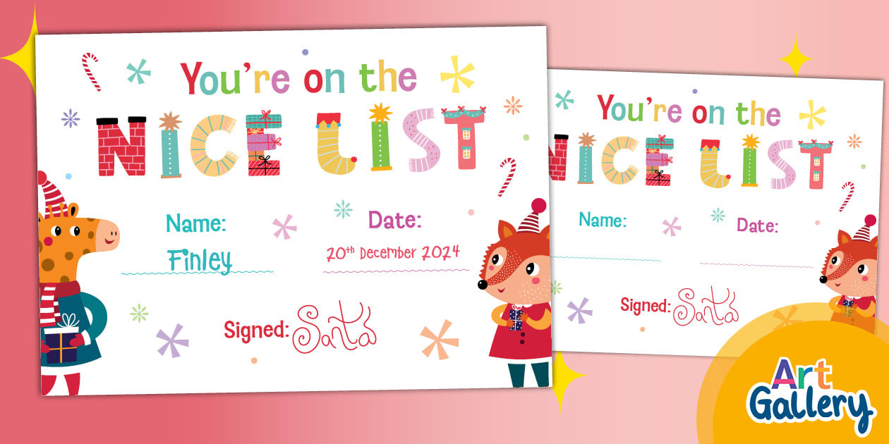 Nice List Certificate (teacher made) - Twinkl