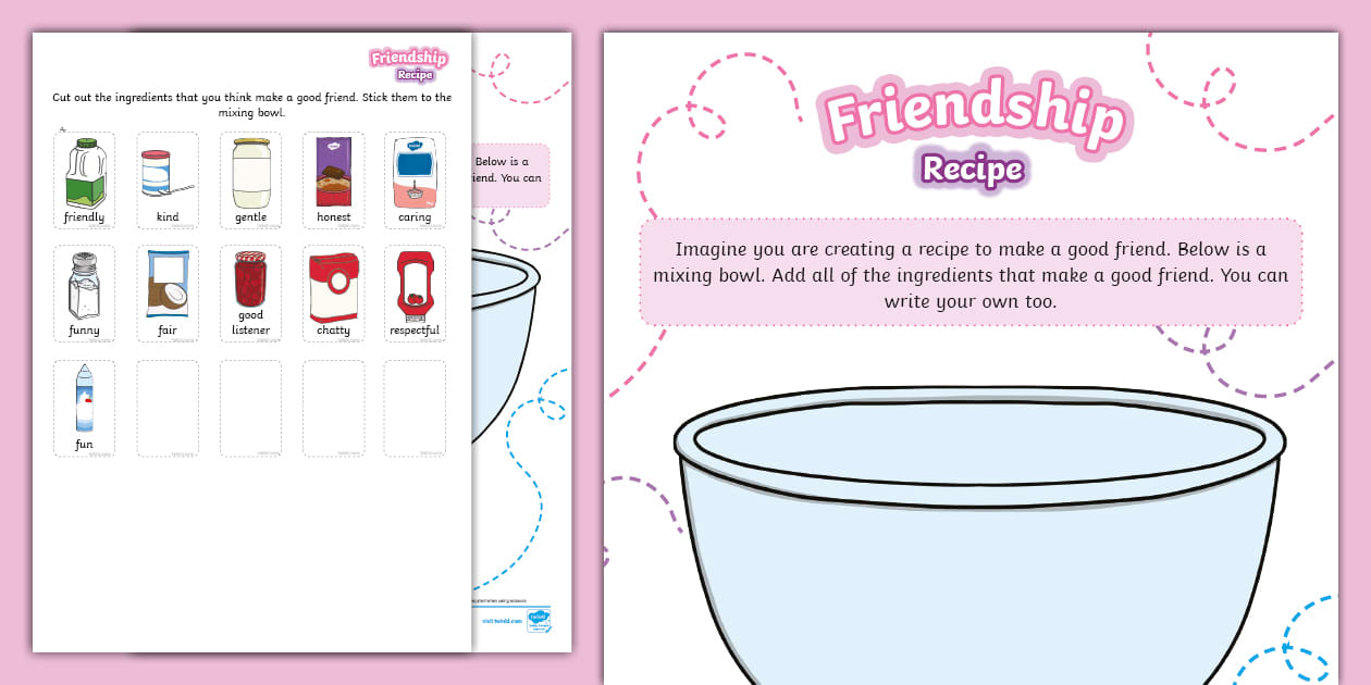 Friendship Recipe Activity, Caring friend,Friendships KS1