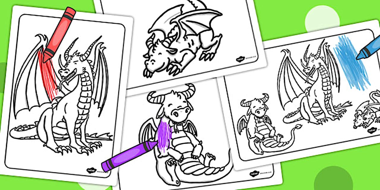 Dragon Colouring Sheets - ESL Dragon Resources - Twinkl