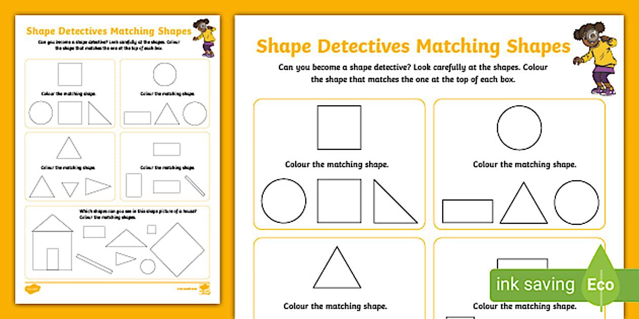 👉 Shape Detectives Matching Shapes Worksheet - Twinkl