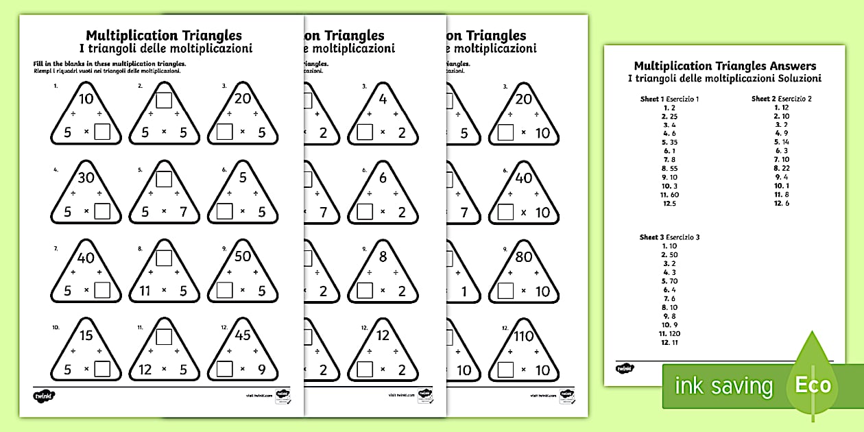 Multiplication Triangles Worksheet / Worksheet 2 to 12 Times Tables