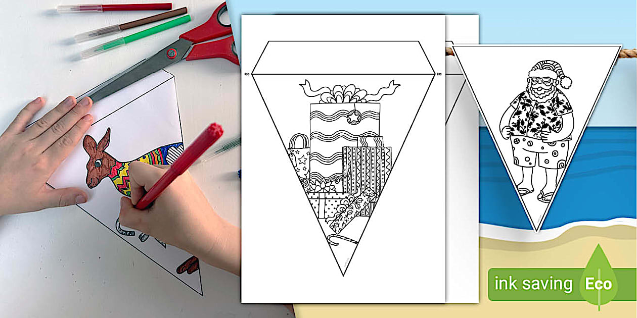 Australian Christmas Themed Mindfulness Colouring Bunting