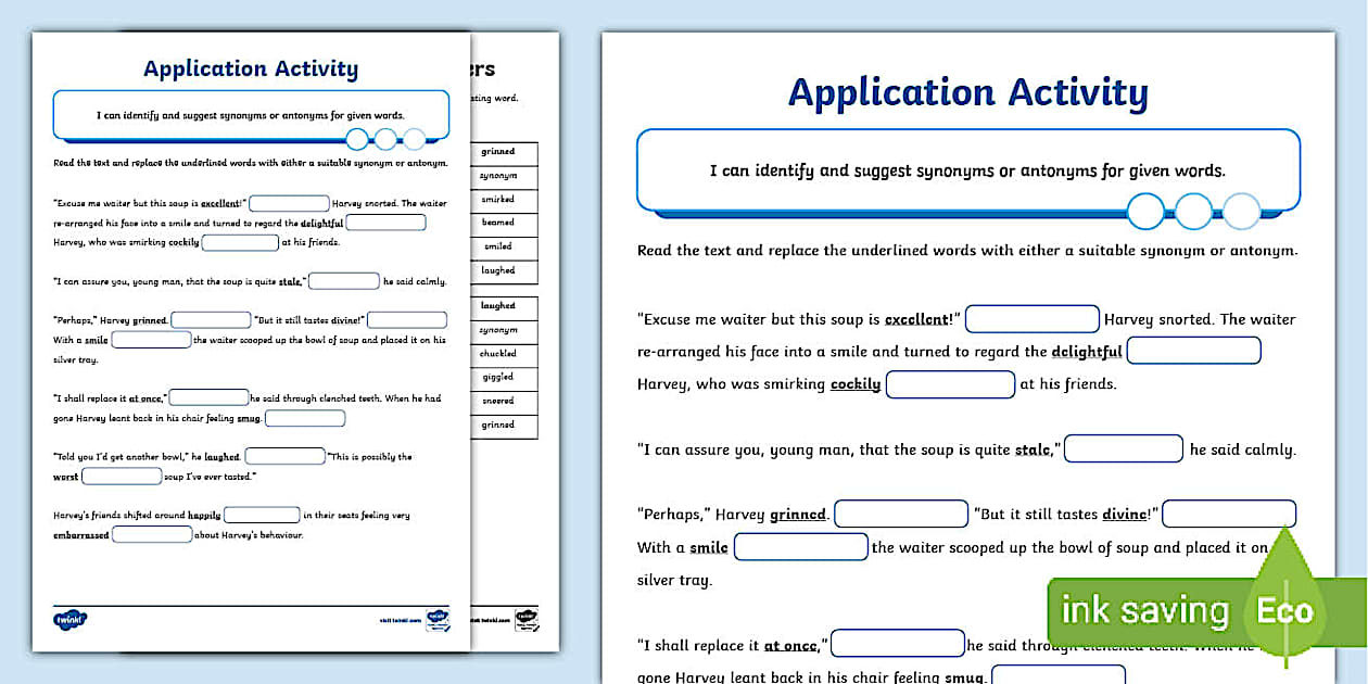 Editable Synonyms and Antonyms Application Activity: Missing Words