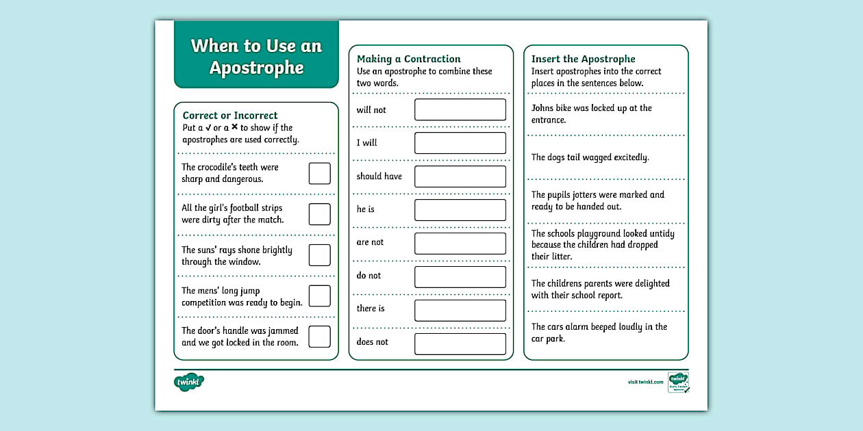 When to Use an Apostrophe Assessment Mat (teacher made)