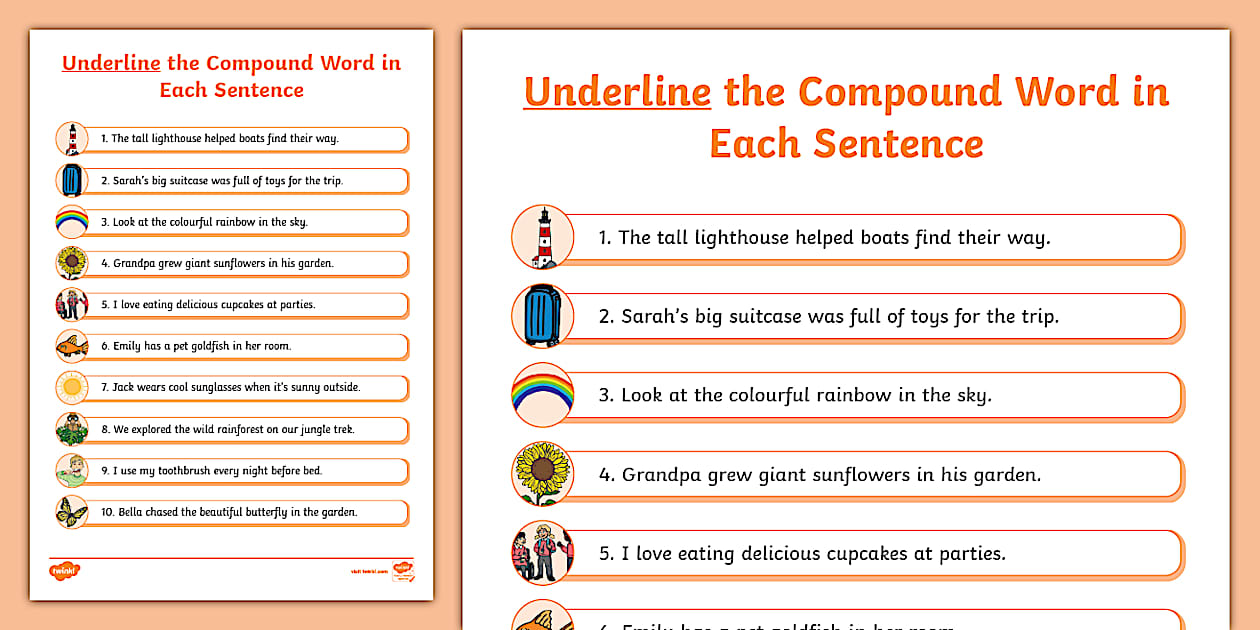 Underline the Compound Word in Each Sentence Worksheet