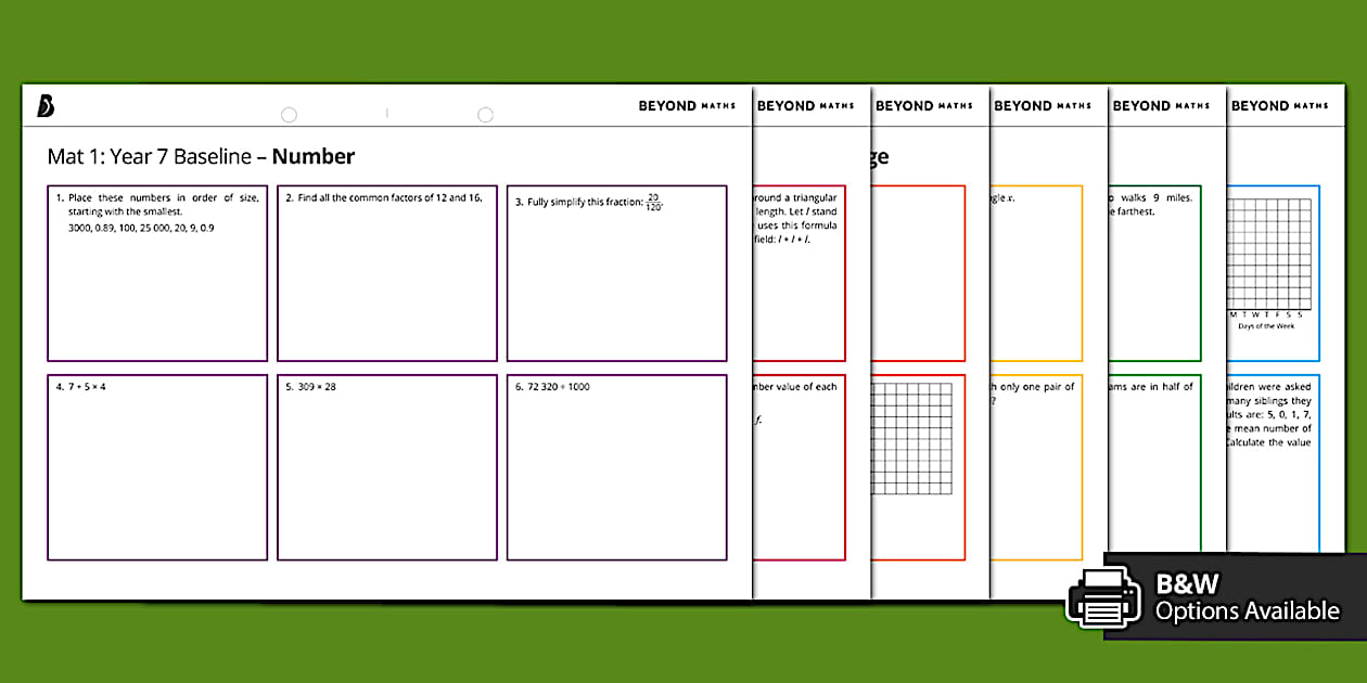 👉 Year 7 Baseline Revision Maths Mats - Twinkl