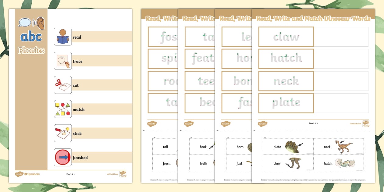 SEND Structured Steps Read, Write and Match Dinosaurs Words