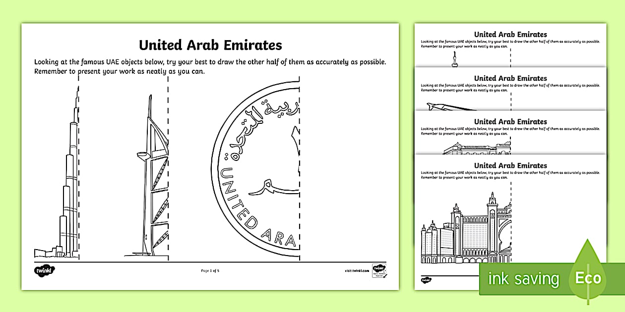 Draw the Other Half UAE Activity (Teacher-Made) - Twinkl