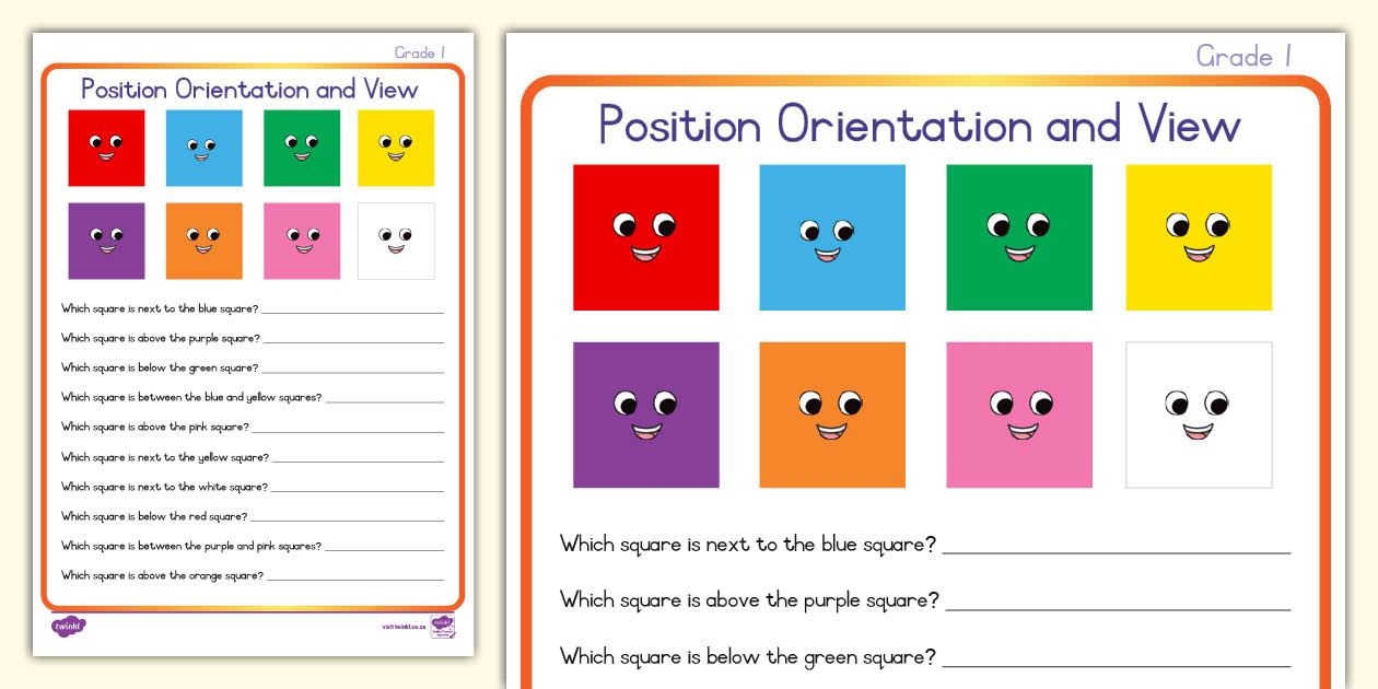 Grade 1 - Term 4 - Position Worksheet: Colour the Shapes