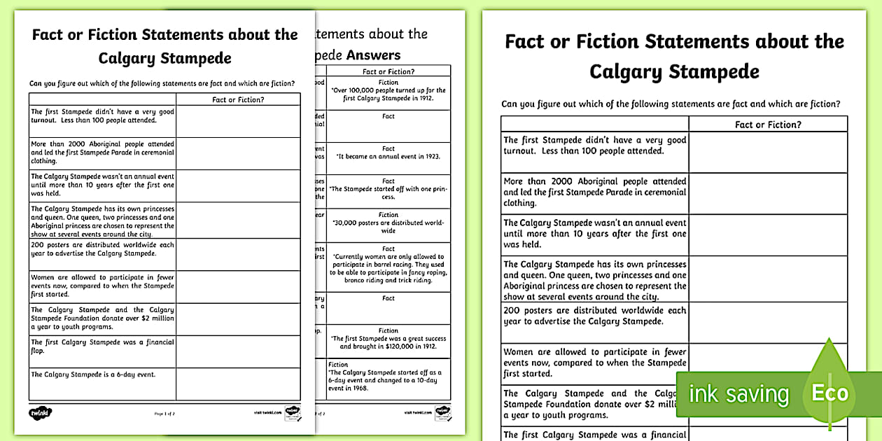 Fact or Fiction Statements about the Calgary Stampede Worksheet / Worksheet