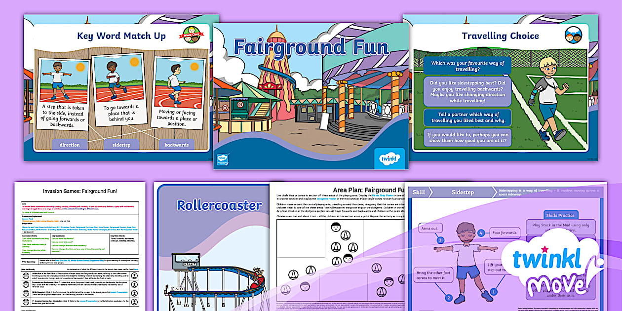 👉 Twinkl Move PE - Year 1 Invasion Games Lesson 1 - Fairground Fun!