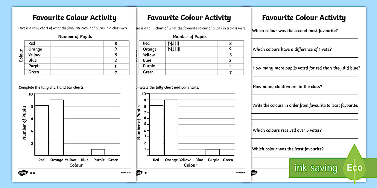 Favorite Color Tally and Bar Chart Worksheets (Teacher-Made)