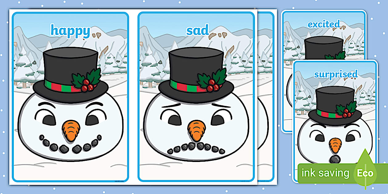 Snowman Faces Emotions Cards (teacher made) - Twinkl