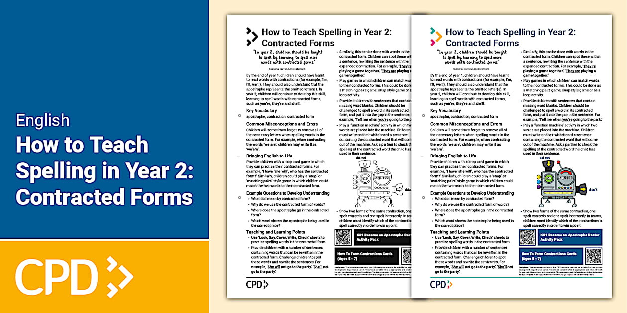 How to Teach Spelling in Year 2: Contracted Forms - Twinkl