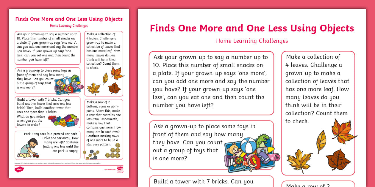 EYFS Finds One More or One Less Using Objects Home Learning