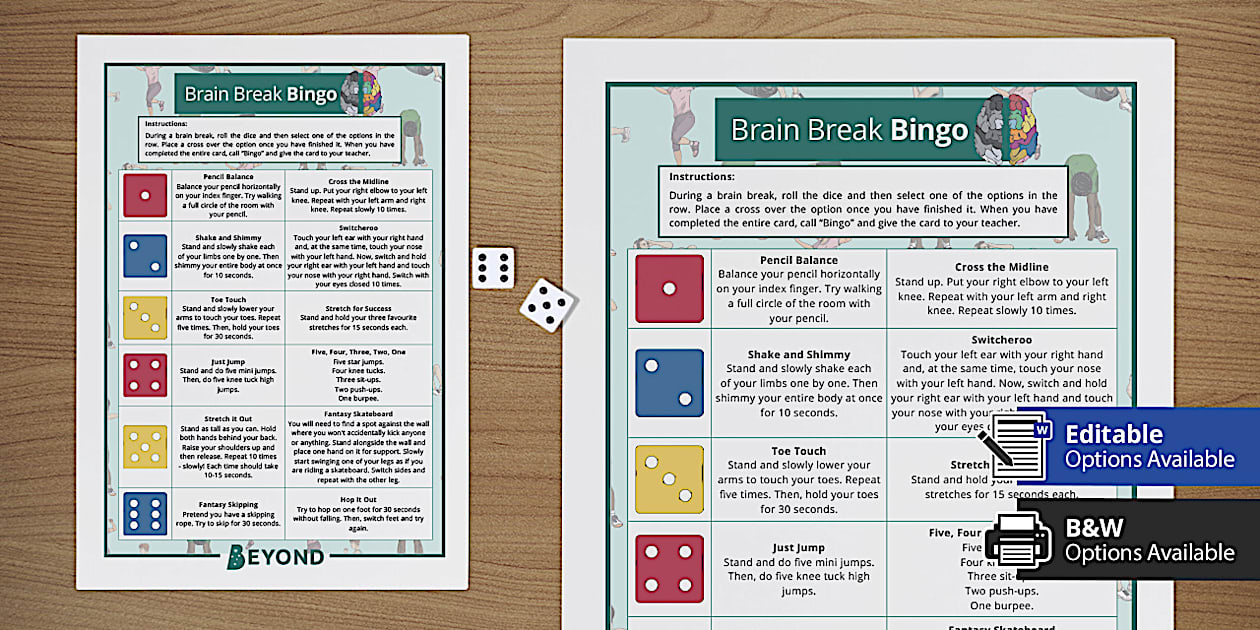 Brain Break Bingo (No Equipment) (teacher made) - Twinkl