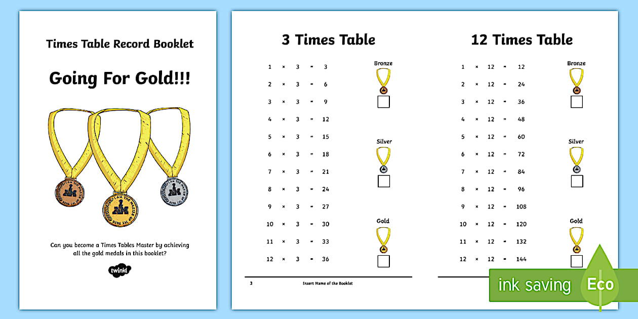 Going for Gold Times Tables Record Booklet (teacher made)