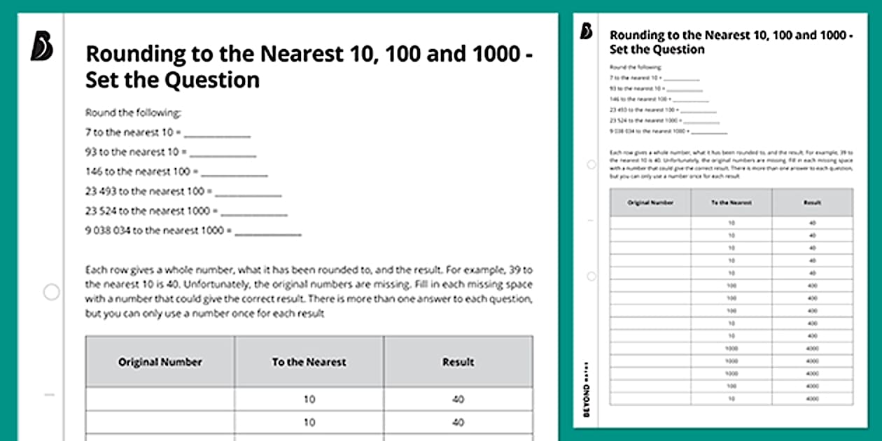 👉 Rounding to the Nearest 10, 100 and 1000 - Set the Question