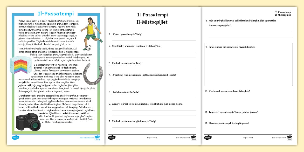 Taħriġ il-Fehem: Il-Passatempi (Hecho por educadores)