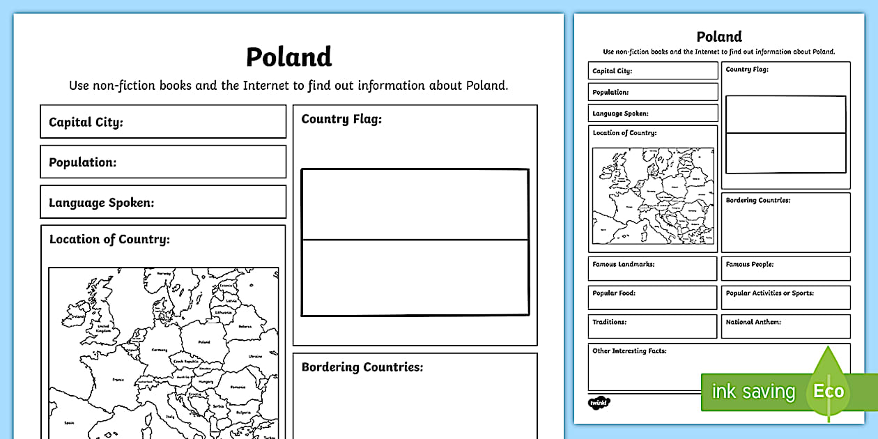Poland Fact File Writing Template | 1st/2nd Class | SESE
