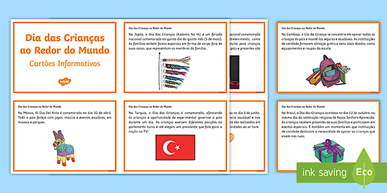 Cartões Informativos Dia das Crianças em Redor do Mundo