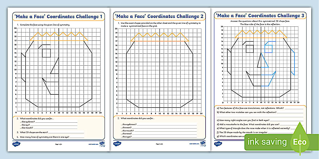 👉 Y4 Geometry: 2D Shape Symmetry and Coordinates Face Challenge