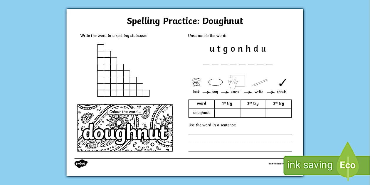 Doughnut Spelling Practice Worksheet (teacher made) - Twinkl