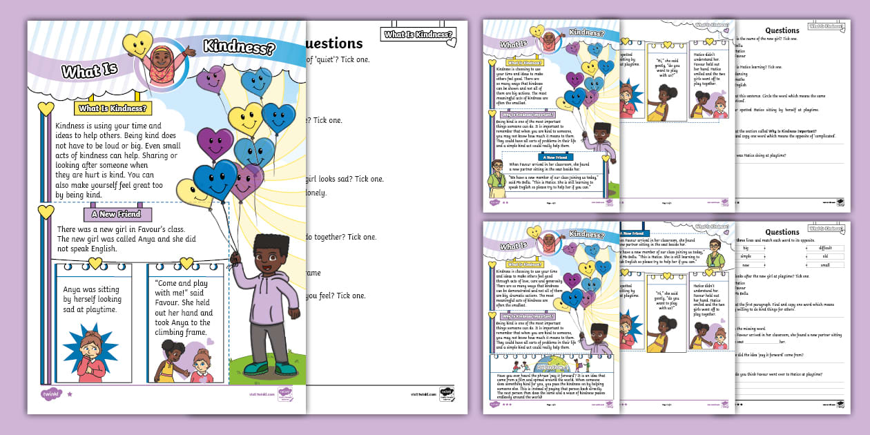 KS1 What Is Kindness? Differentiated Reading Comprehension Activity