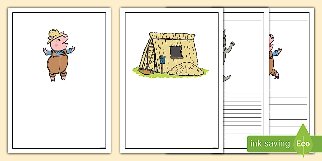 Black and White Three Little Pigs Writing Frames - Twinkl