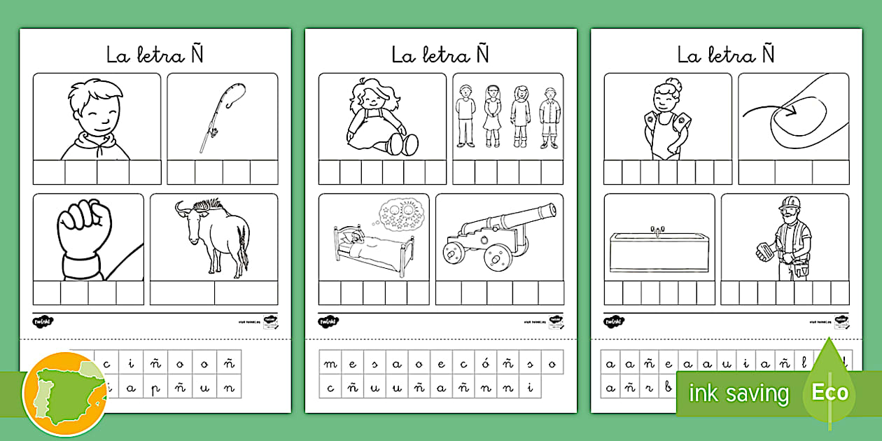 Ficha de recortar y pegar: La letra Ñ - Twinkl