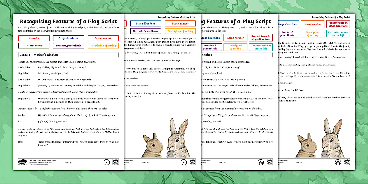 Recognising the Features of a Playscript Worksheet - Twinkl