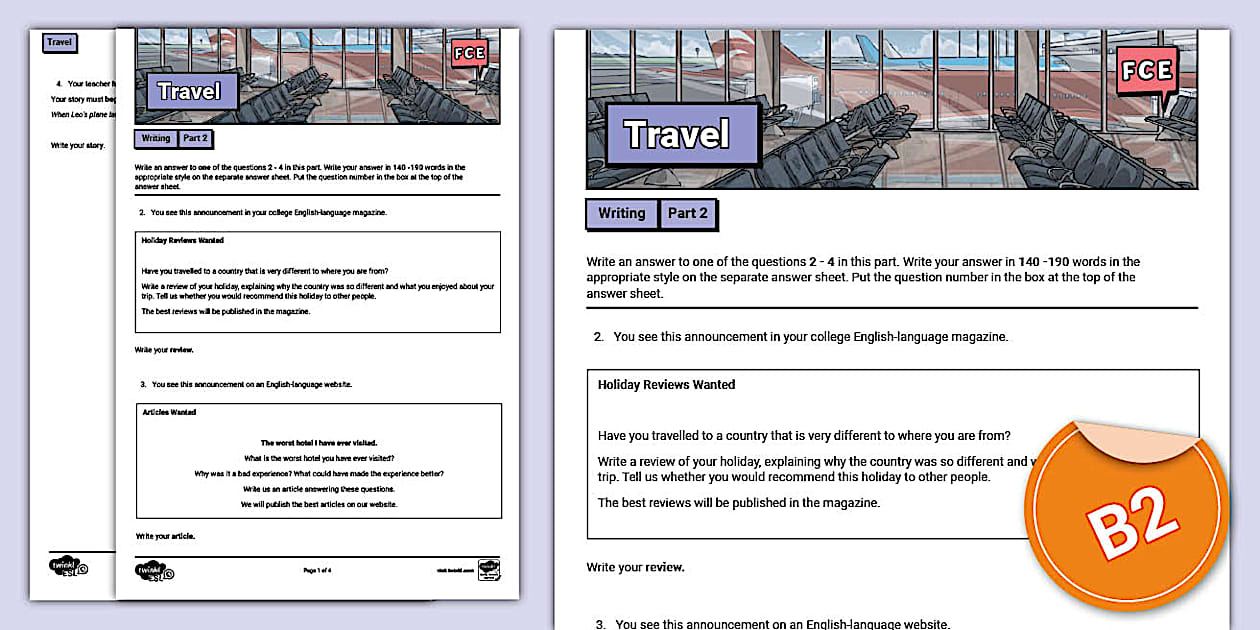B2 First (FCE) Writing Part 2 - Travel (teacher made)