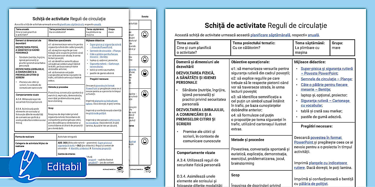 Reguli de circulație – Schiță de activitate grupa mare