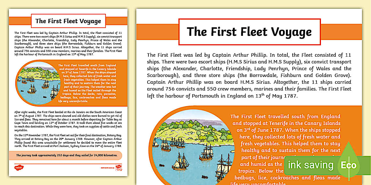 The First Fleet Voyage Information Sheet - History Resource