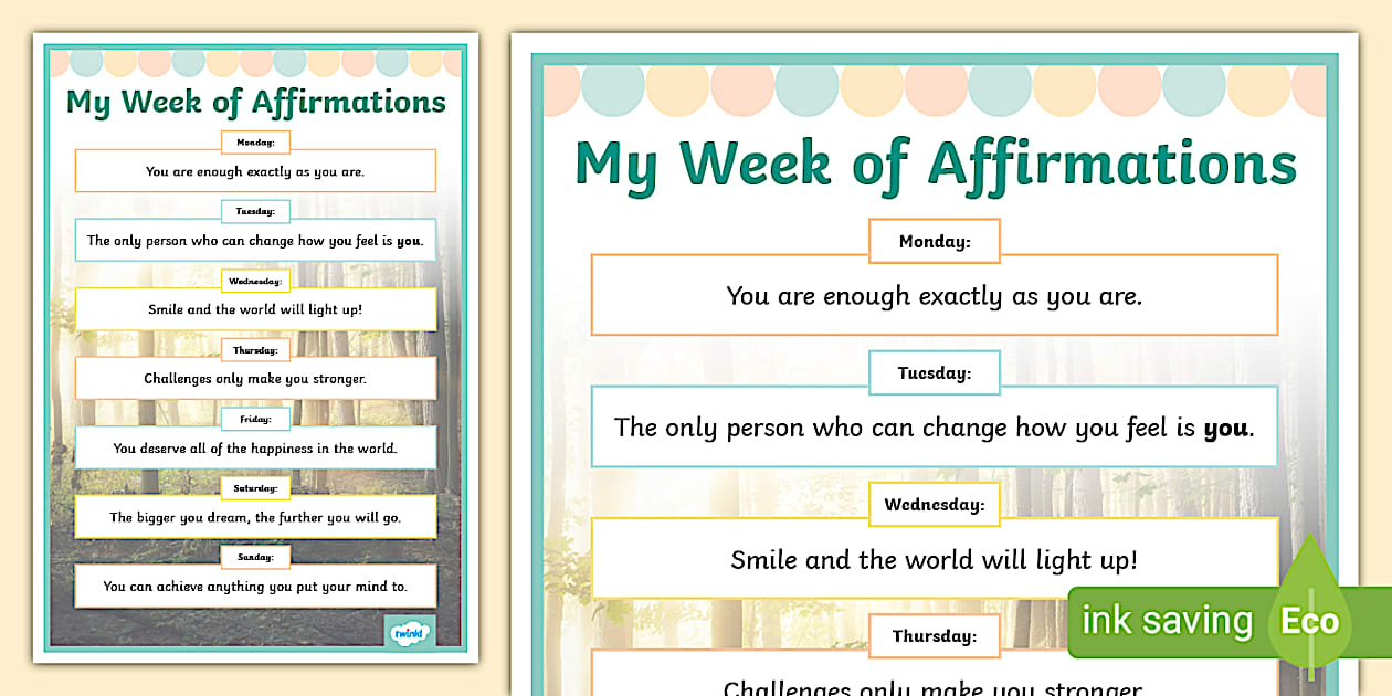 My Week of Affirmations Display Poster (teacher made)