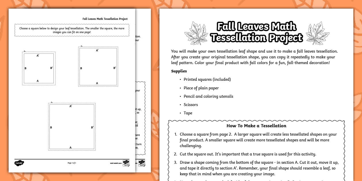 Fall Leaves Math Tessellation Project for 6th-8th Grade