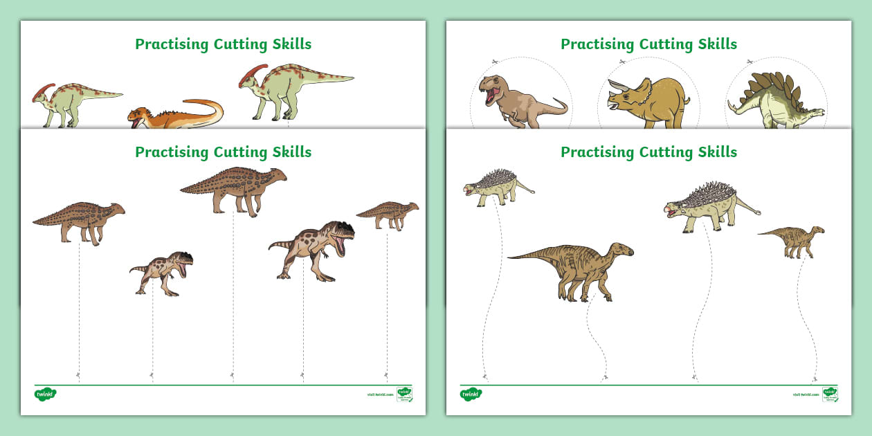 Dinosaur-Themed Scissor Activity Sheets | EYFL | Twinkl
