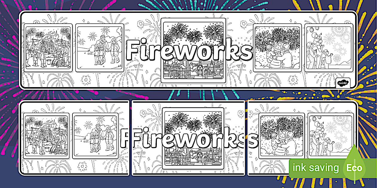 Fireworks Colouring Display Banner (teacher made) - Twinkl