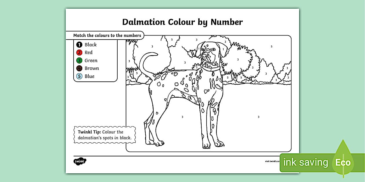 Dalmatian Dog Colour-By-Number Activity | Twinkl | KS1