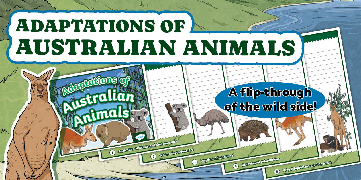 * NEW * Adaptations of Australian Animals Flipbook Template