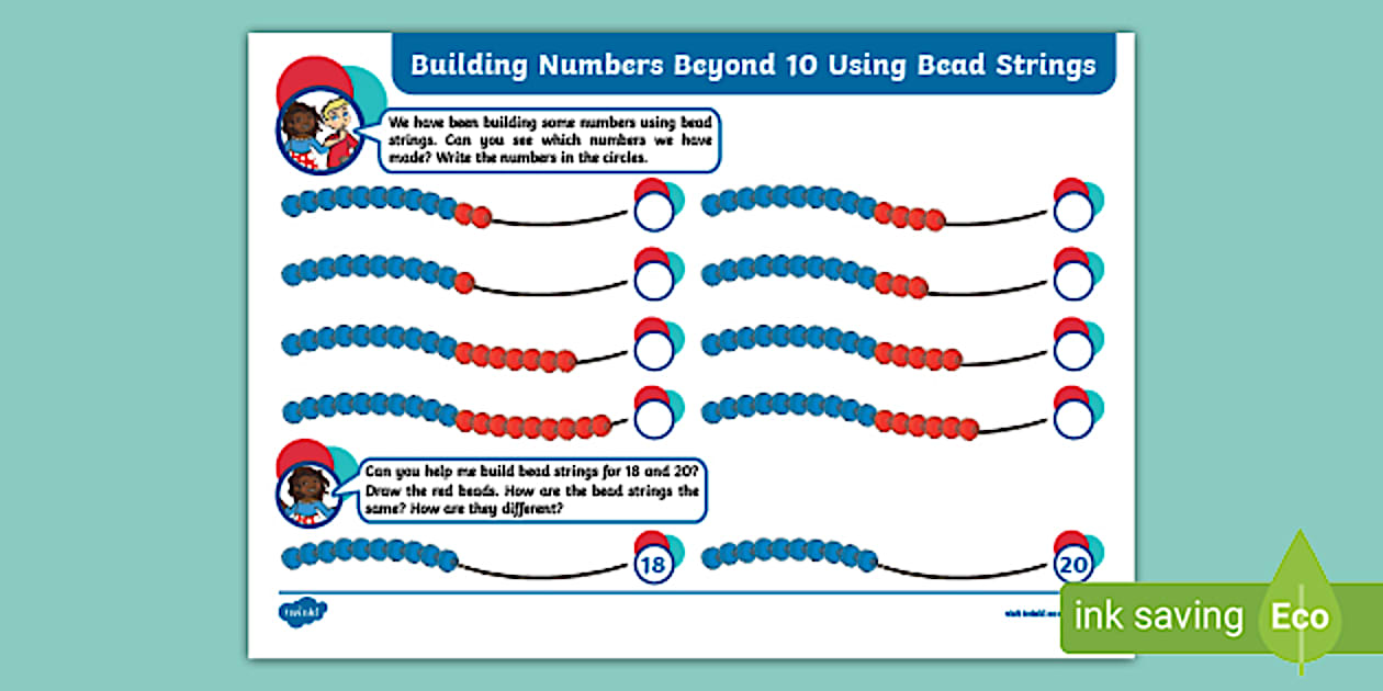 👉 Building Numbers Beyond 10 Bead String Worksheet